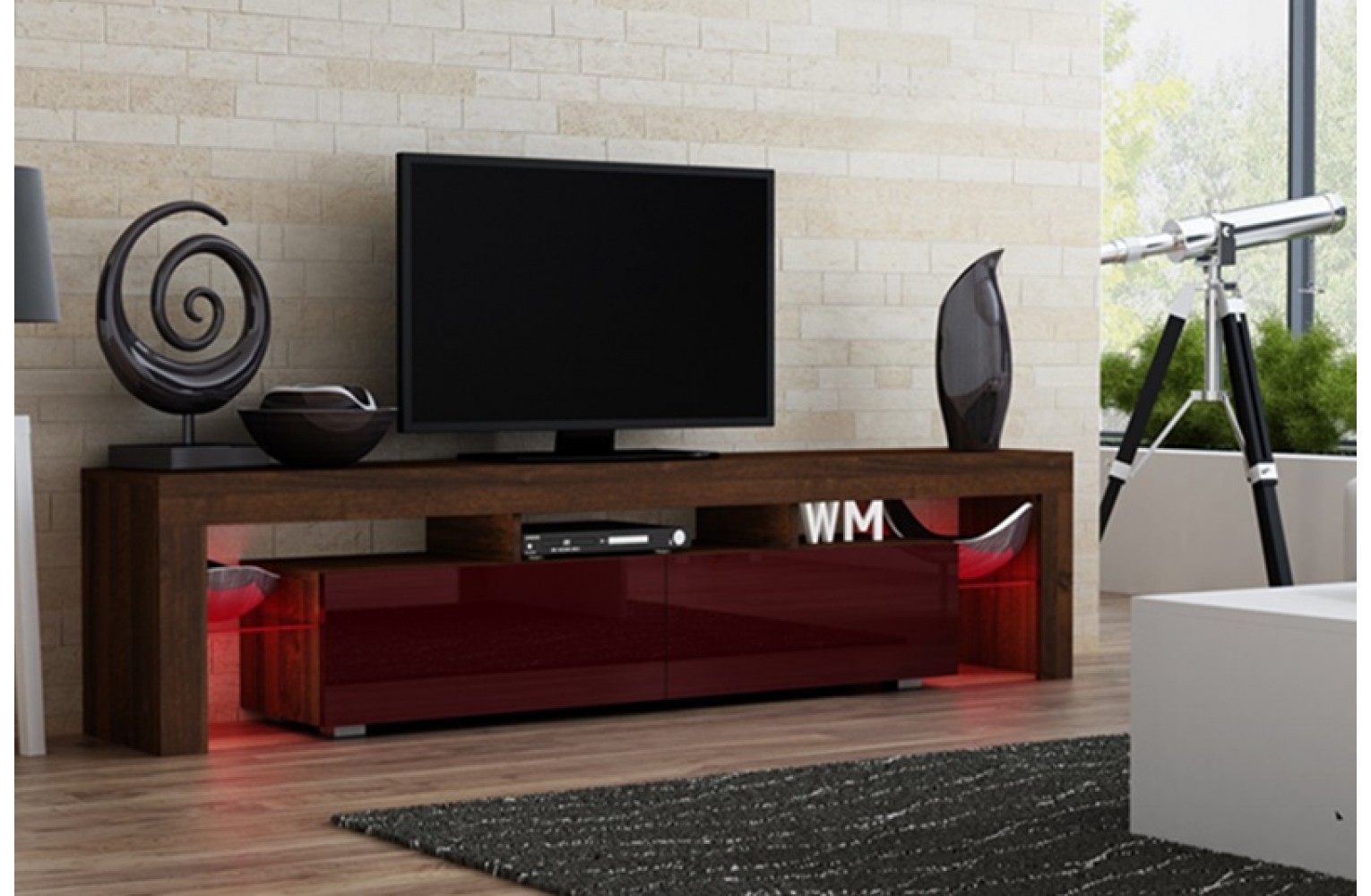 Επιπλο τηλεόρασης APIS 1 Καρυδί ματ - Μπορντό λάκα